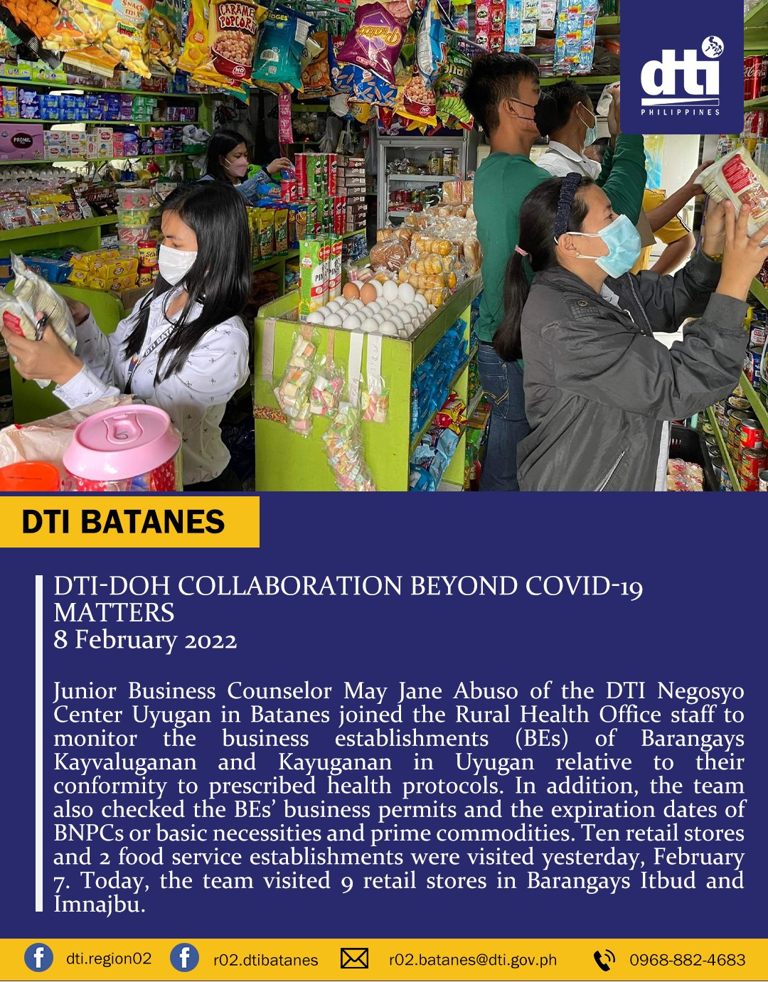 DTI-DOH team monitors food items in PH tiniest town